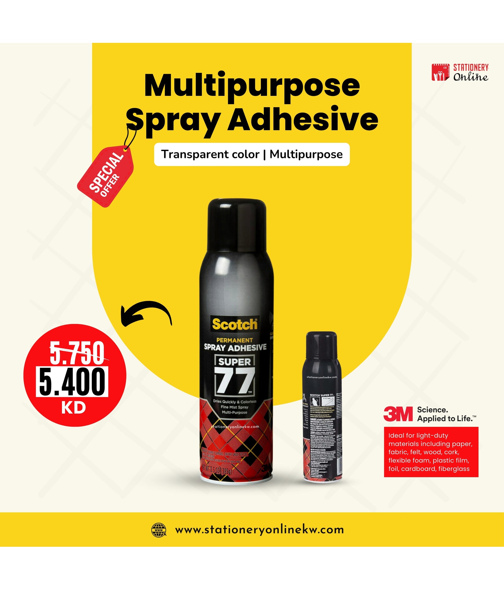 3M Scotch Multi-Purpose Spray Adhesive 13.57 oz (385gr) | Transparent ...
